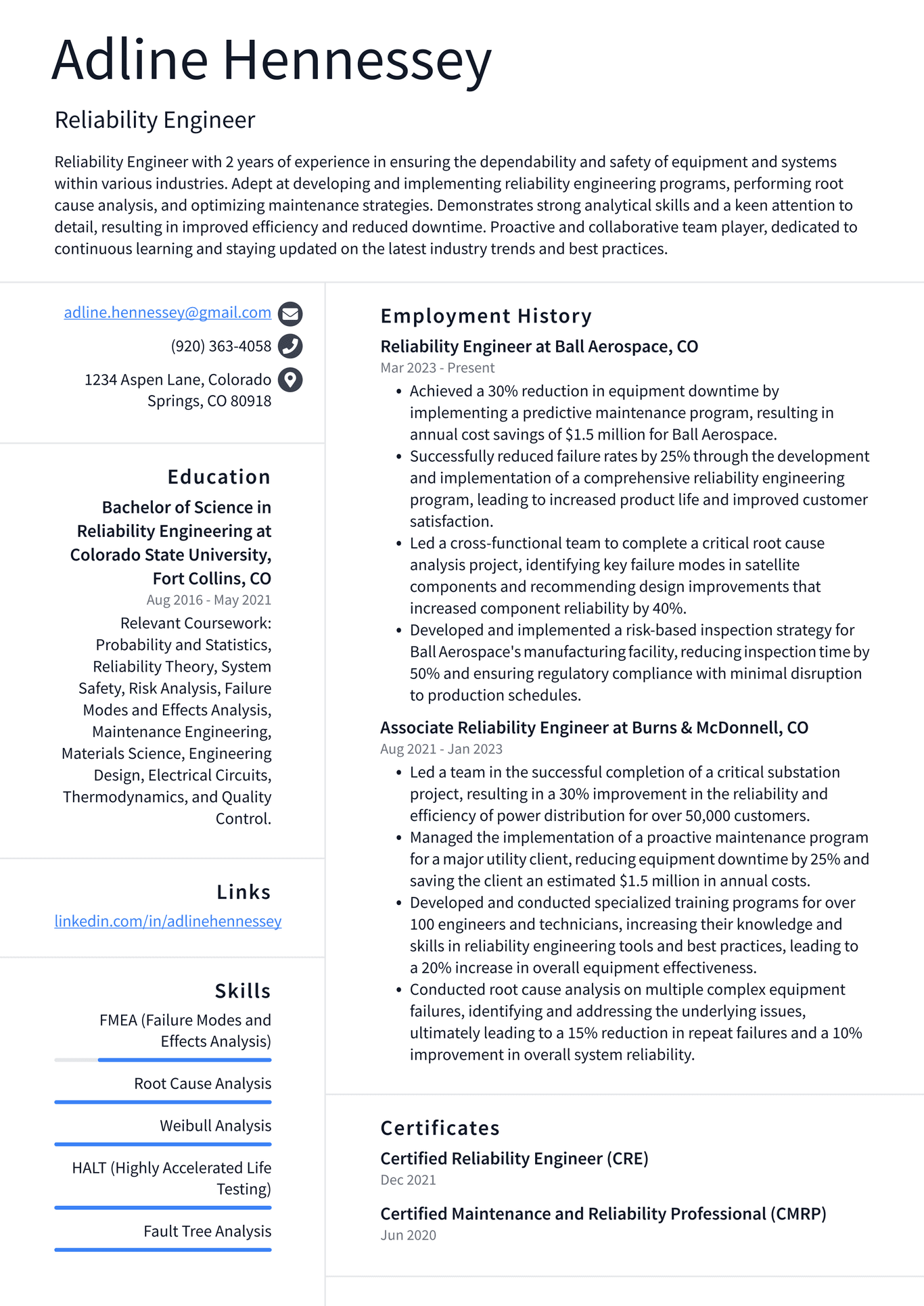 Tesla Reliability Engineer Resume Examples | ResumeCat