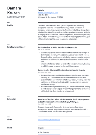 Tesla Service Advisor Resume Examples | ResumeCat