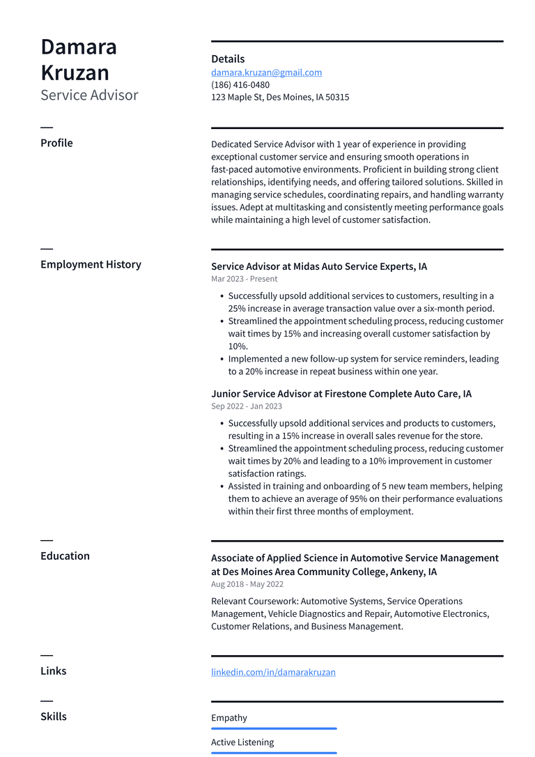 Tesla Service Advisor Resume Examples | ResumeCat
