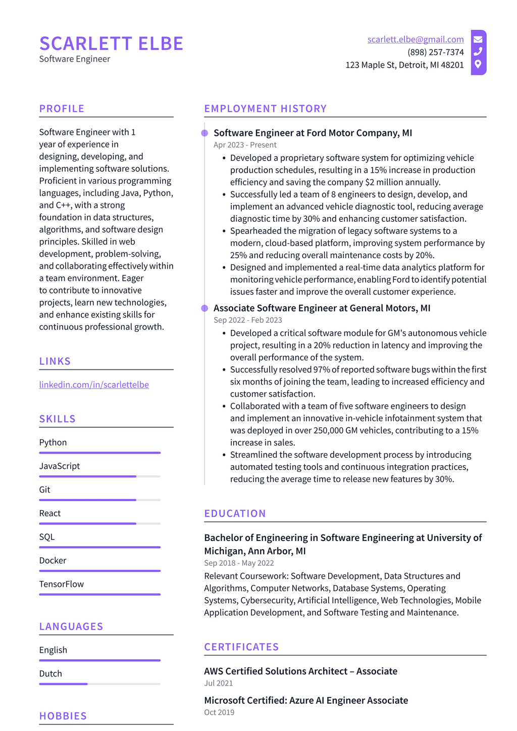 Tesla Software Engineer Resume Examples | ResumeCat