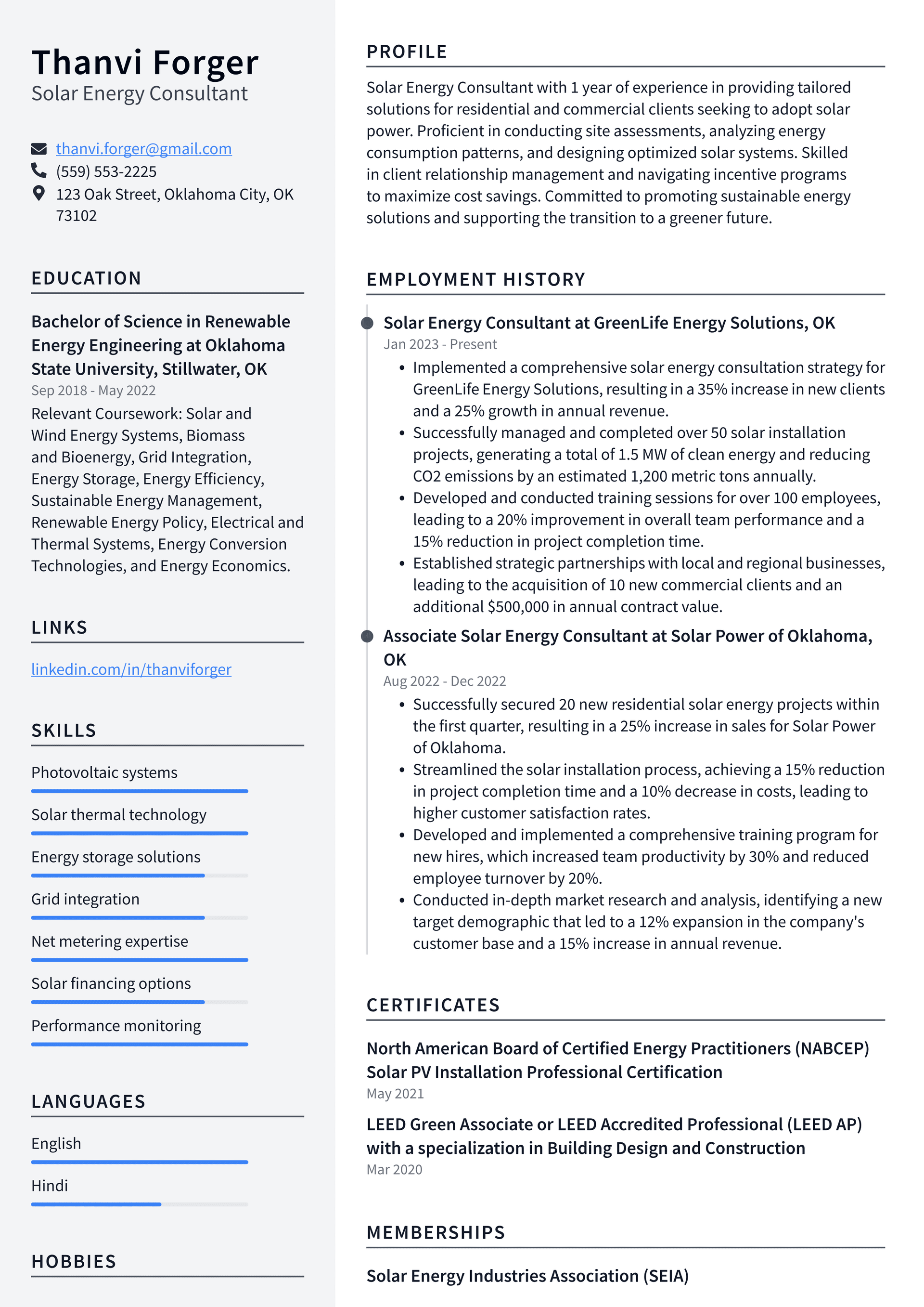 Tesla Solar Energy Consultant Resume Examples | ResumeCat