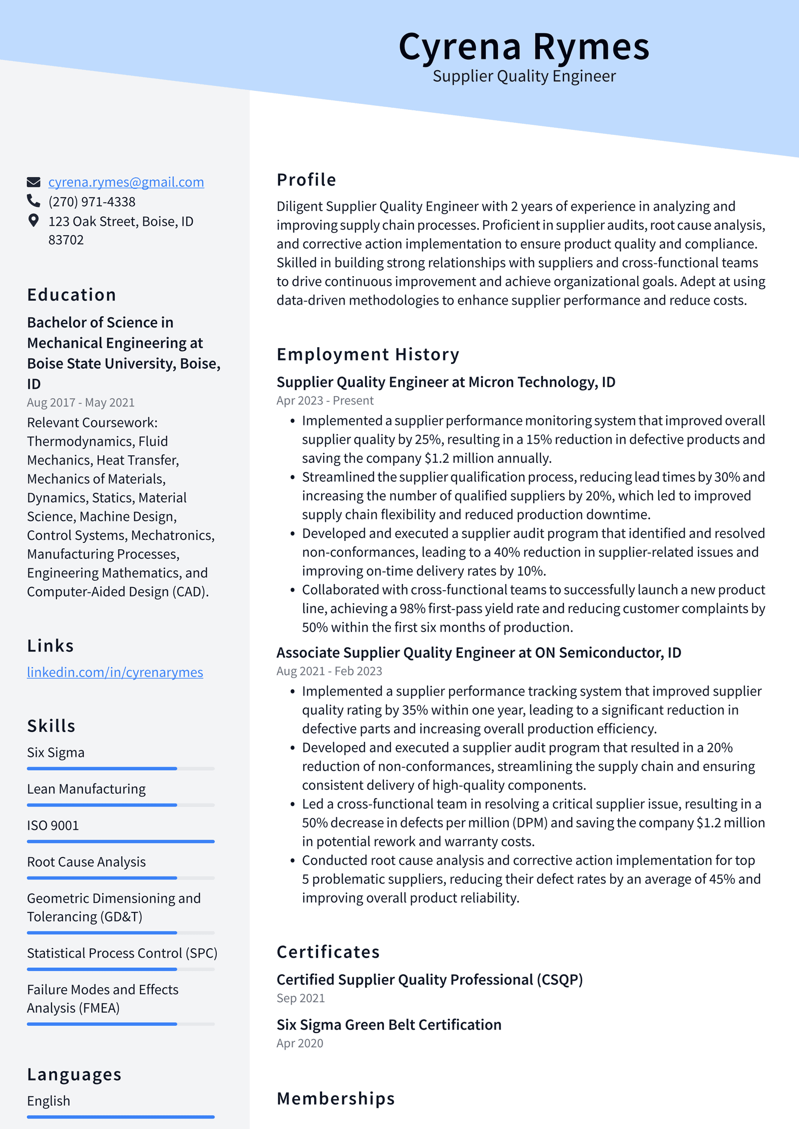 Tesla Supplier Quality Engineer Resume Examples | ResumeCat