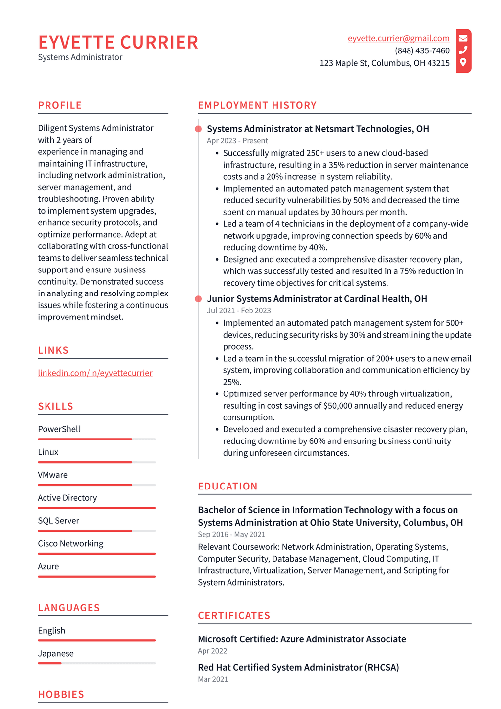 Tesla Systems Administrator Resume Examples | ResumeCat