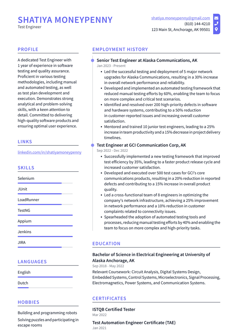 Tesla Test Engineer Resume Examples | ResumeCat