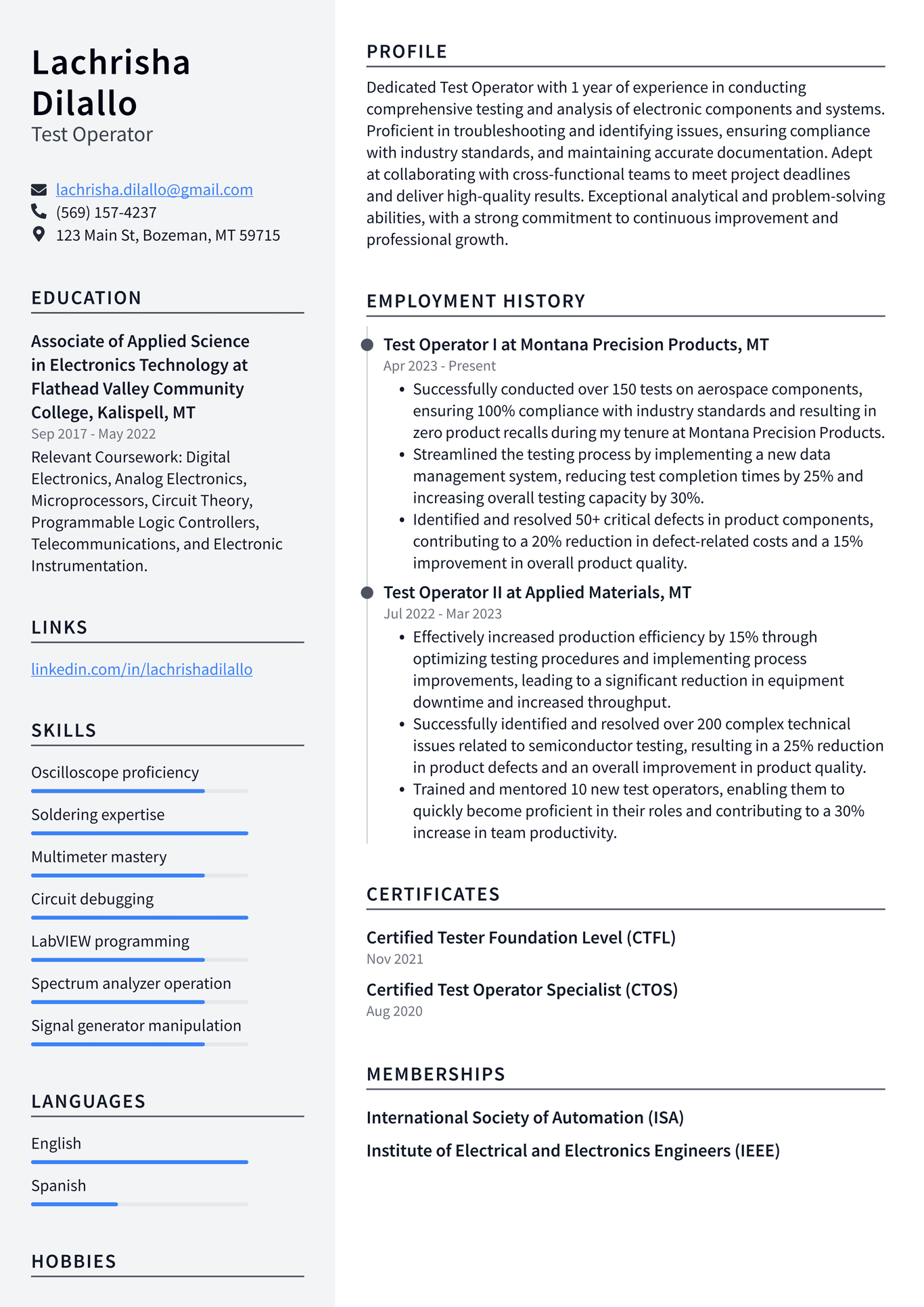 Tesla Test Operator Resume Examples | ResumeCat