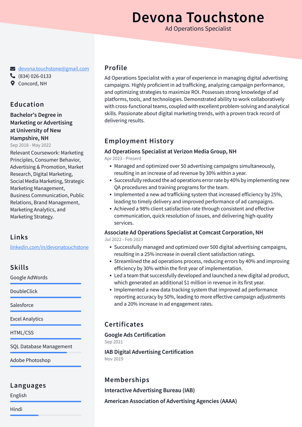 Twitter Ad Operations Specialist Resume Examples | ResumeCat