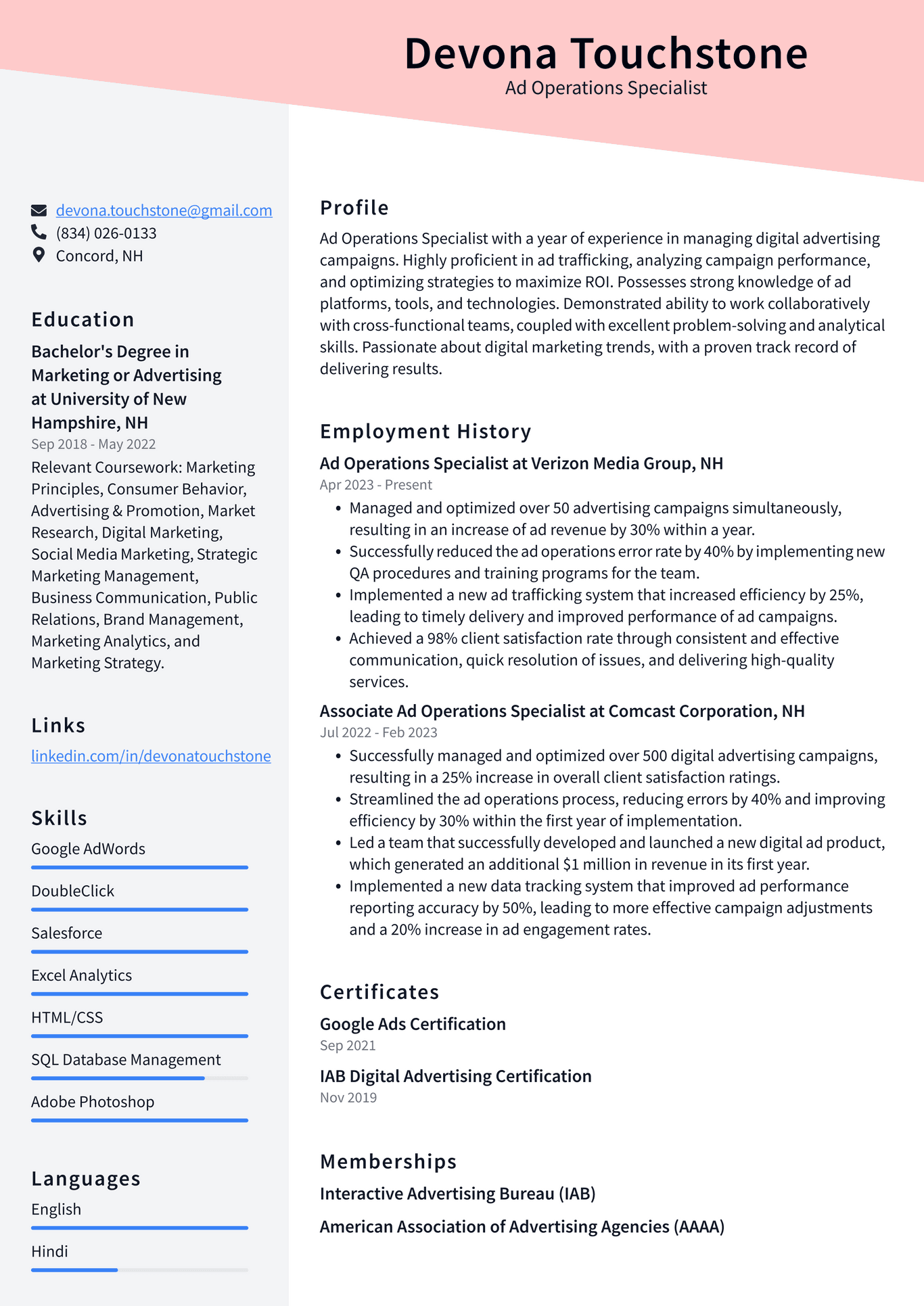 Twitter Ad Operations Specialist Resume Examples | ResumeCat