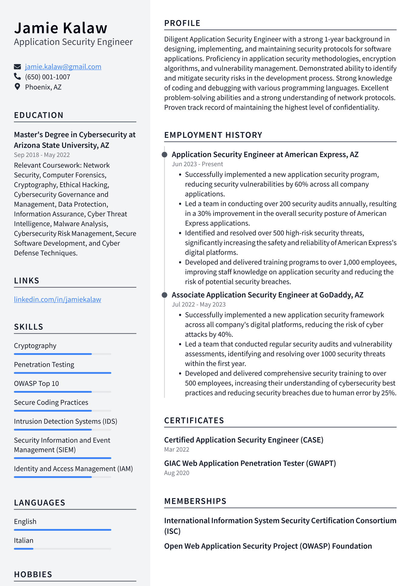 Twitter Application Security Engineer Resume Examples