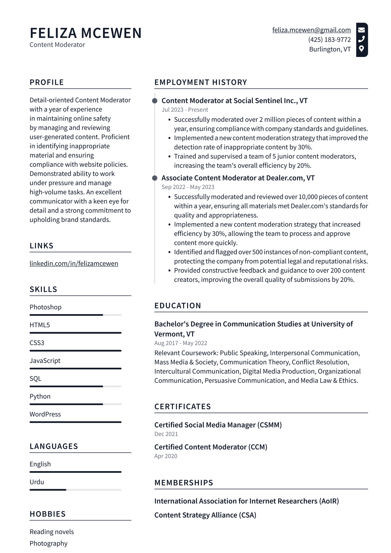 Twitter Content Moderator Resume Examples | ResumeCat