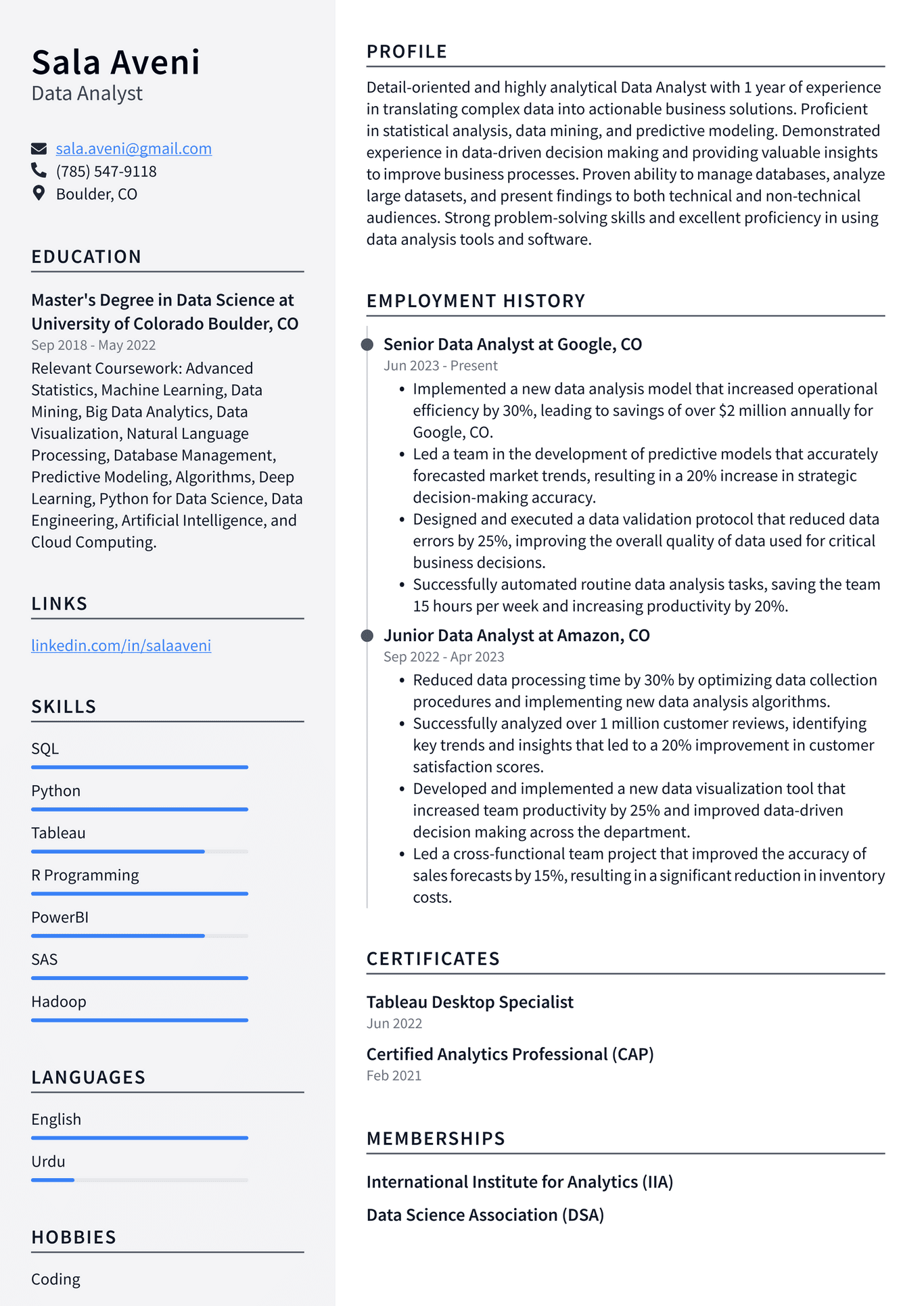 Twitter Data Analyst Resume Examples | ResumeCat
