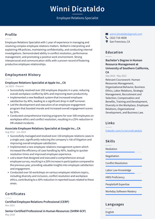 Twitter Employee Relations Specialist Resume Examples