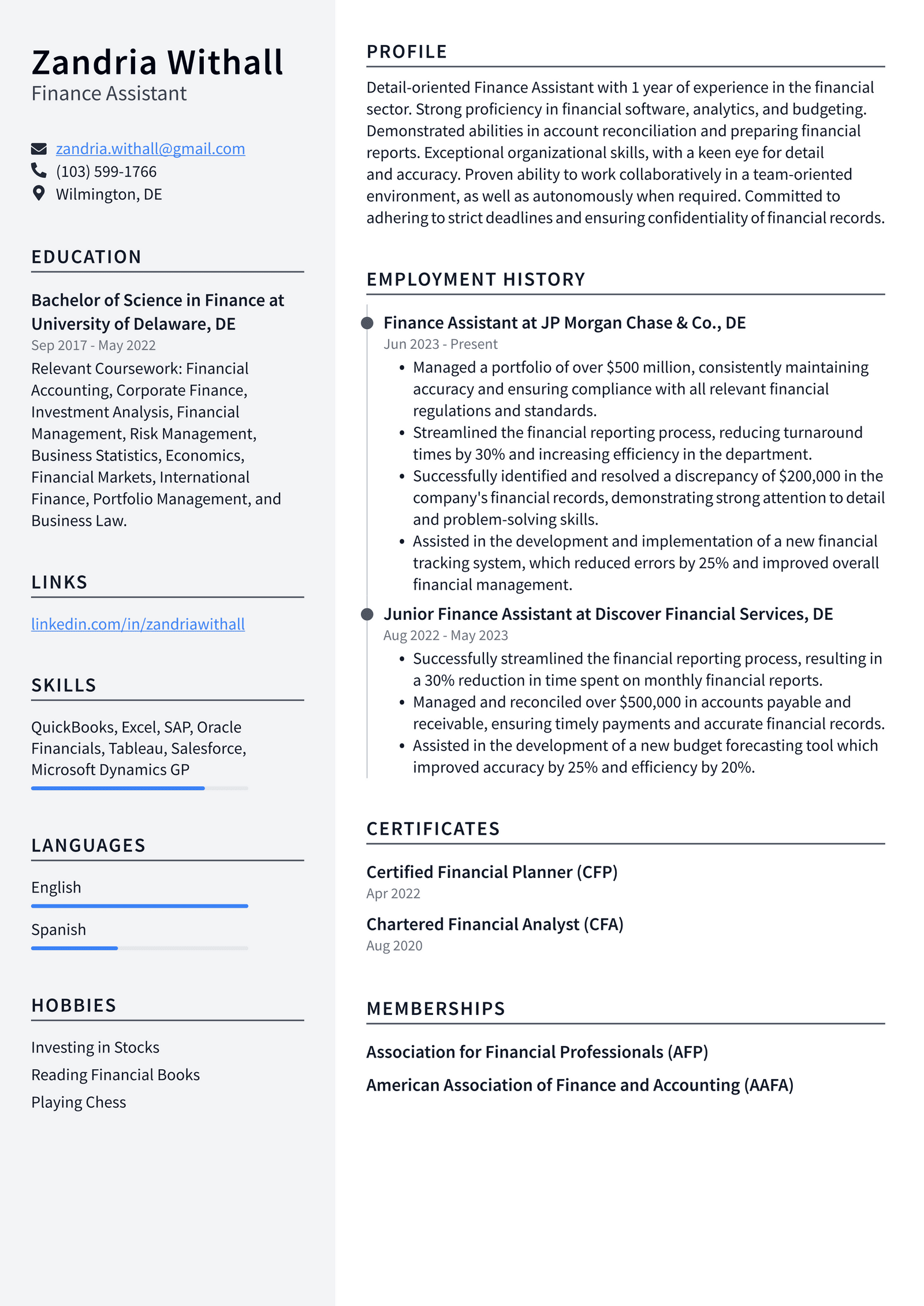 Twitter Finance Assistant Resume Examples | ResumeCat