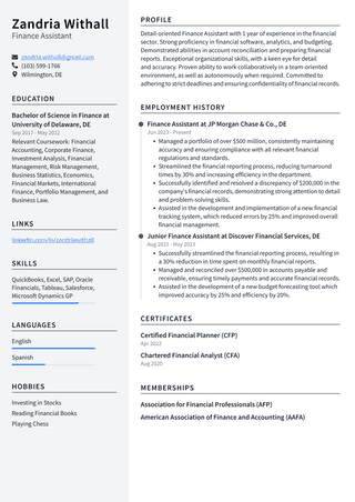 Twitter Finance Assistant Resume Examples | ResumeCat