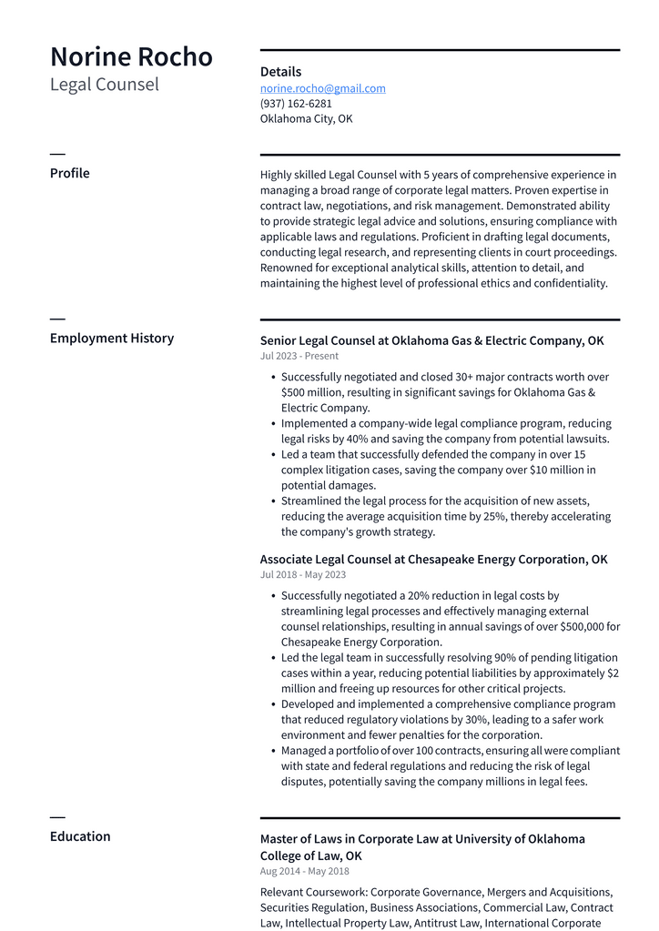 Twitter Legal Counsel Resume Examples | ResumeCat