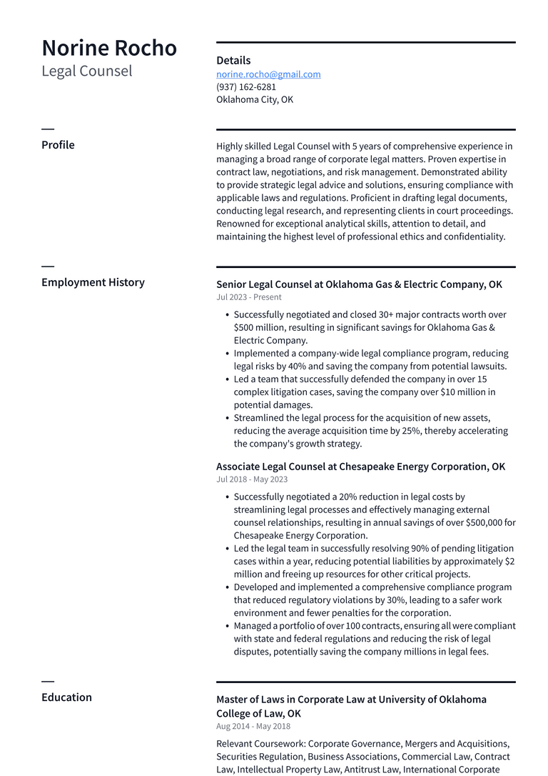 Twitter Legal Counsel Resume Examples | ResumeCat
