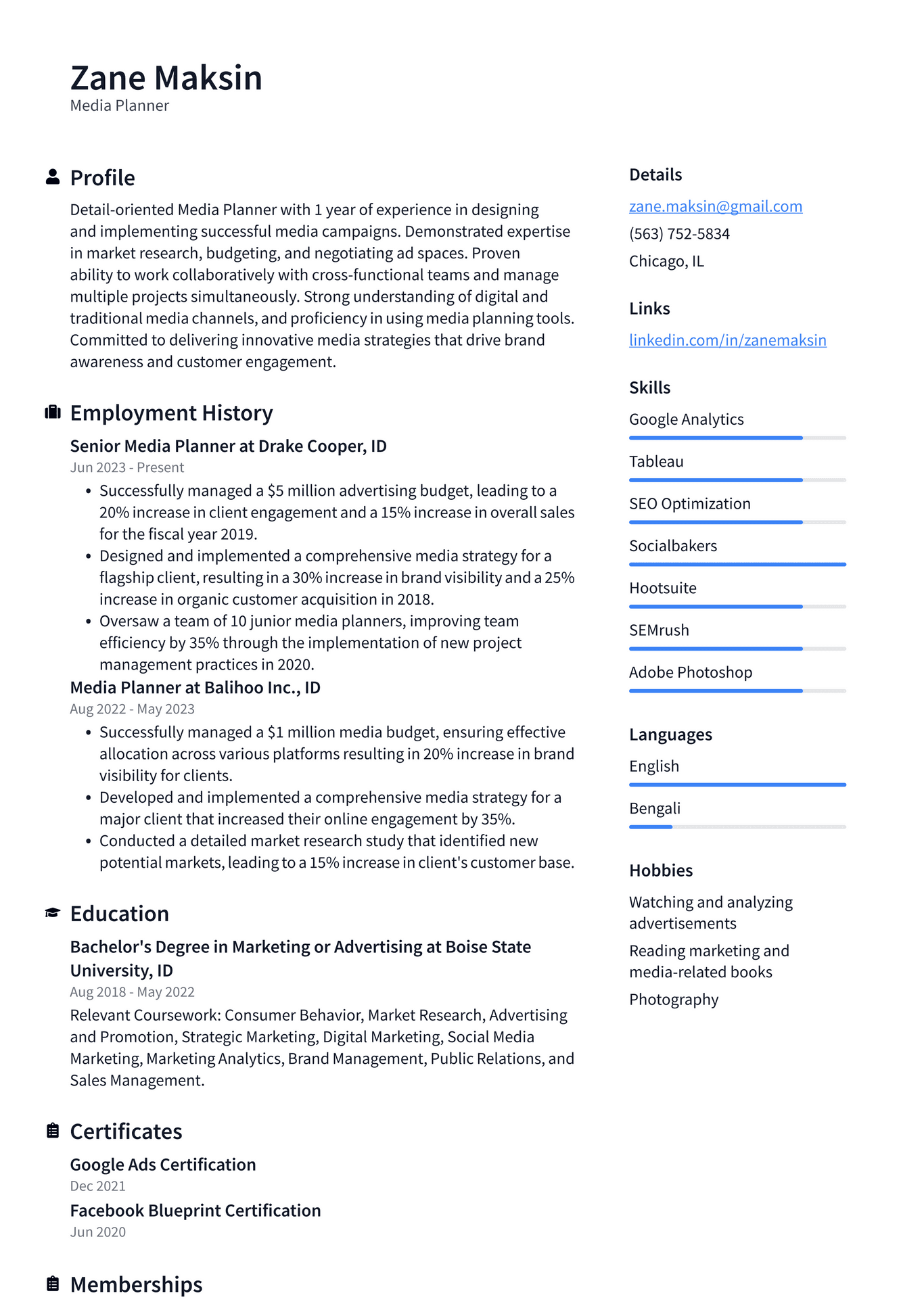 Twitter Media Planner Resume Examples | ResumeCat