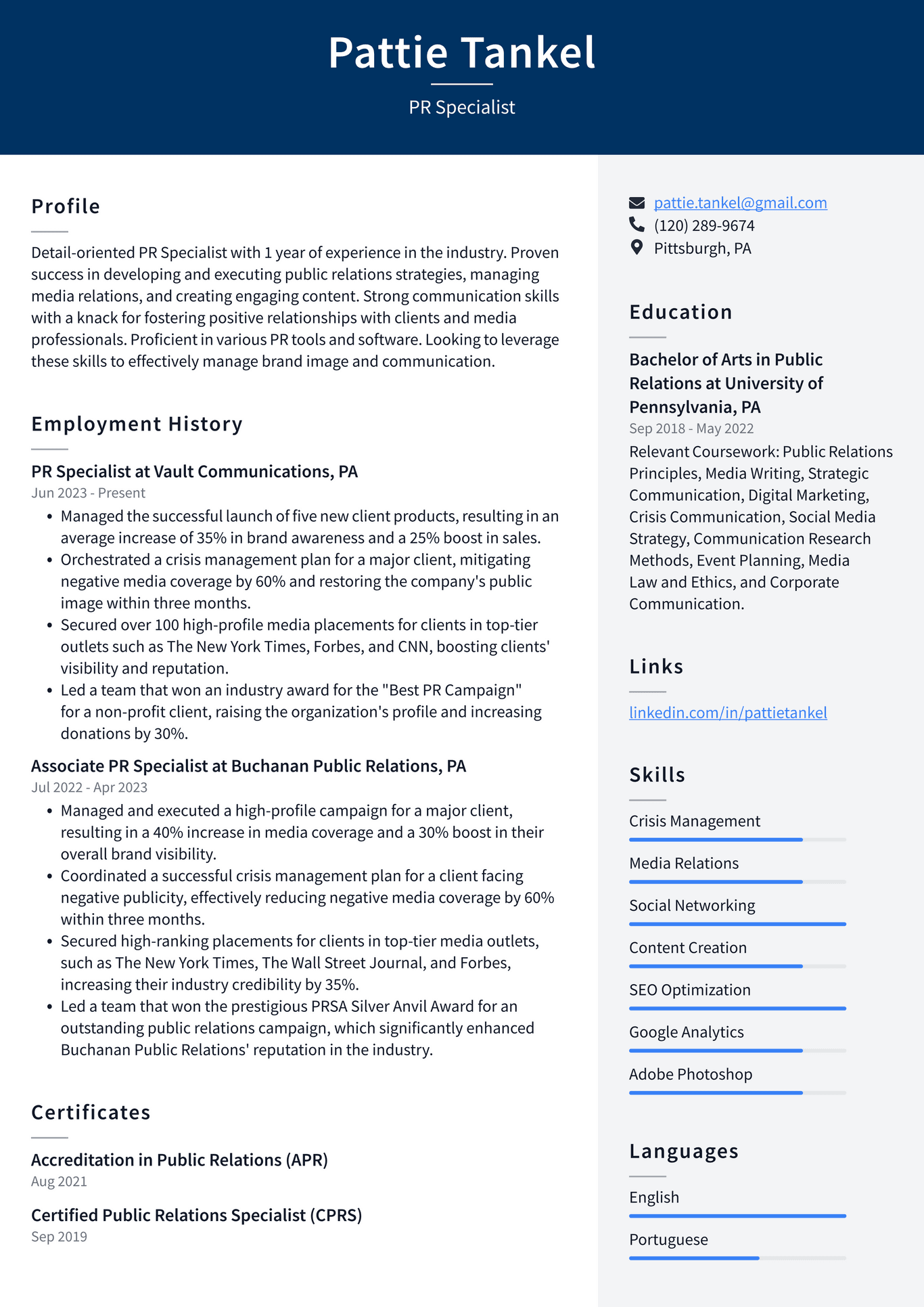 Twitter PR Specialist Resume Examples | ResumeCat