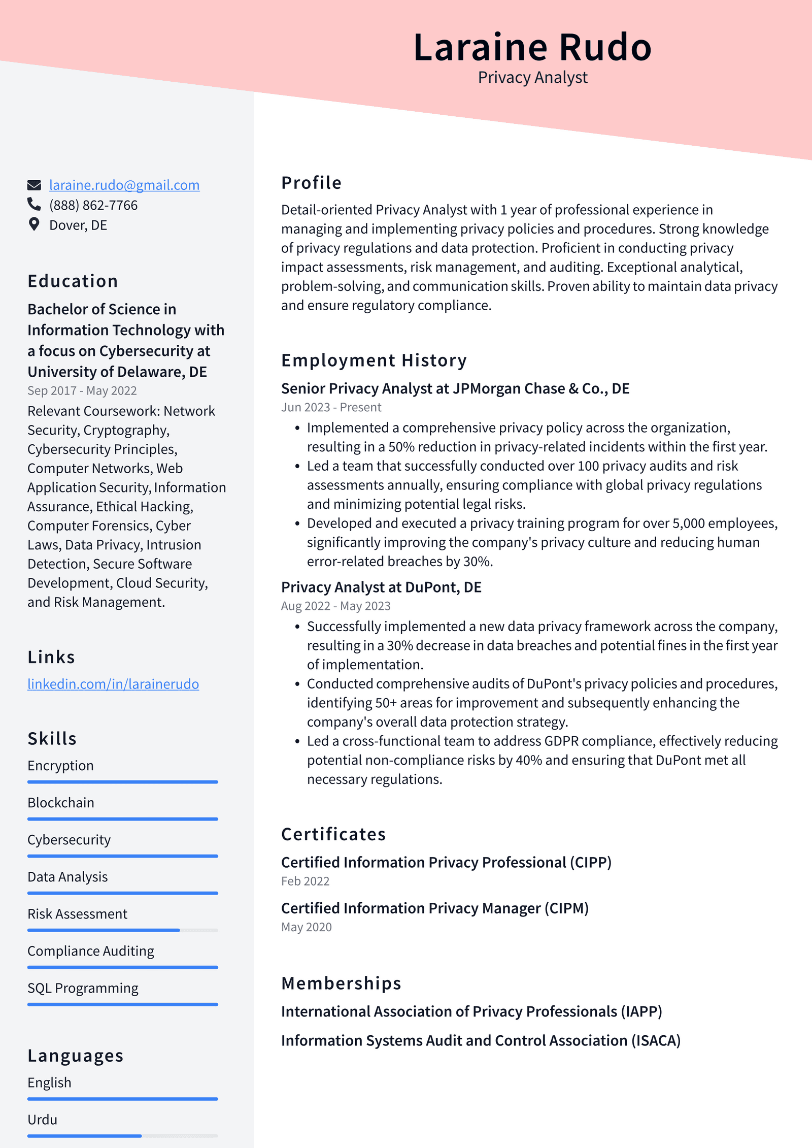 Twitter Privacy Analyst Resume Examples | ResumeCat