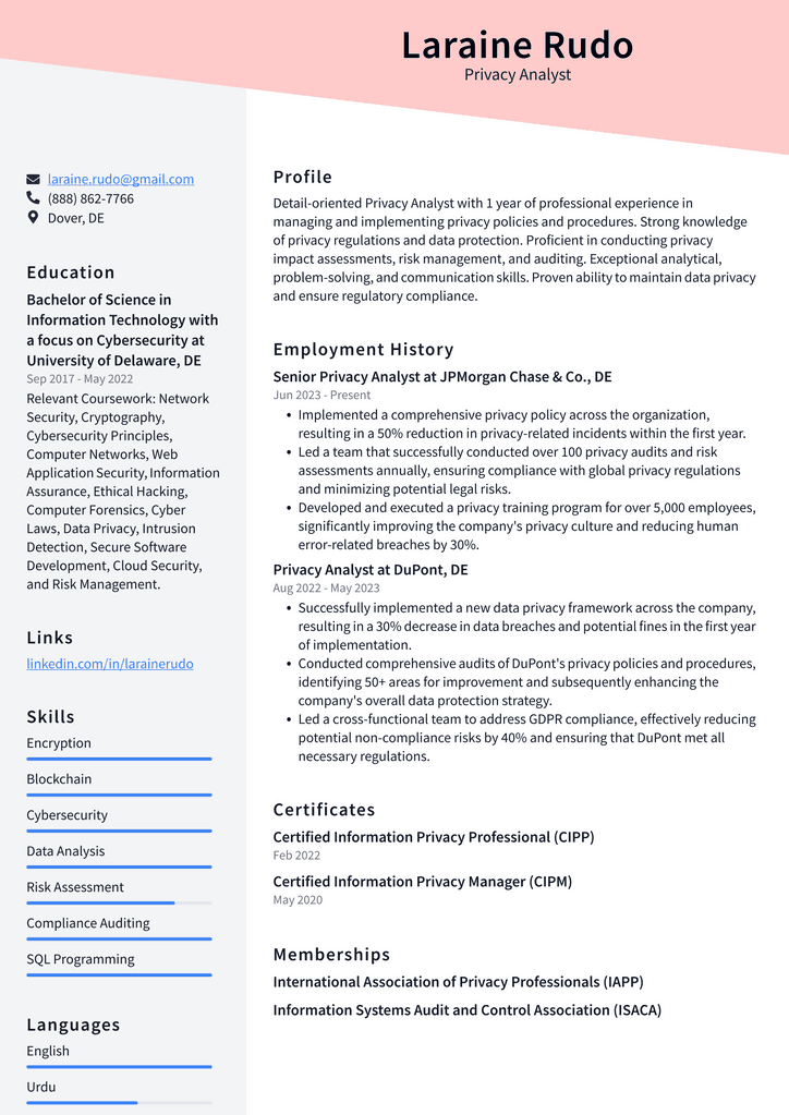 Twitter Privacy Analyst Resume Examples | ResumeCat