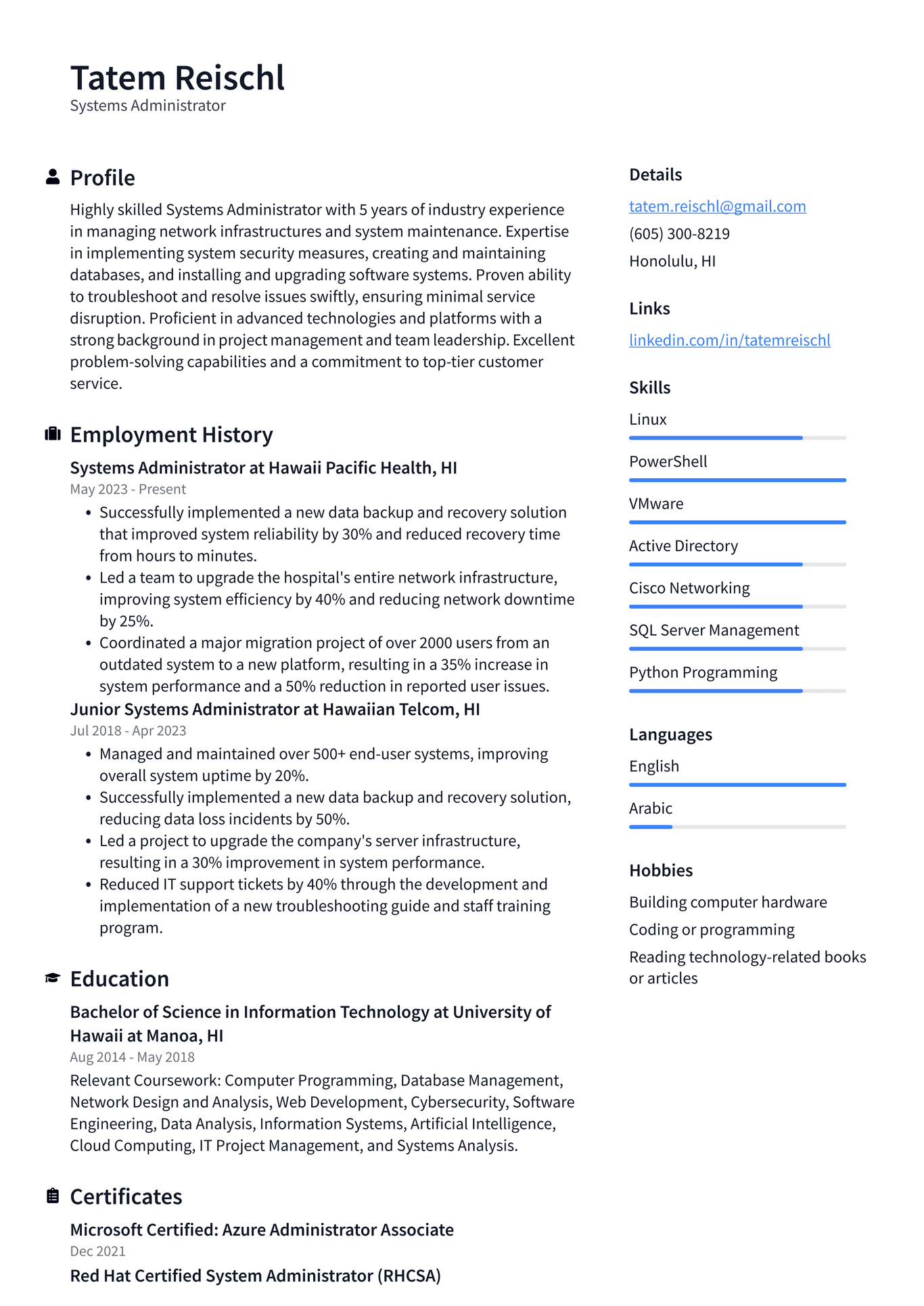 Twitter Systems Administrator Resume Examples | ResumeCat