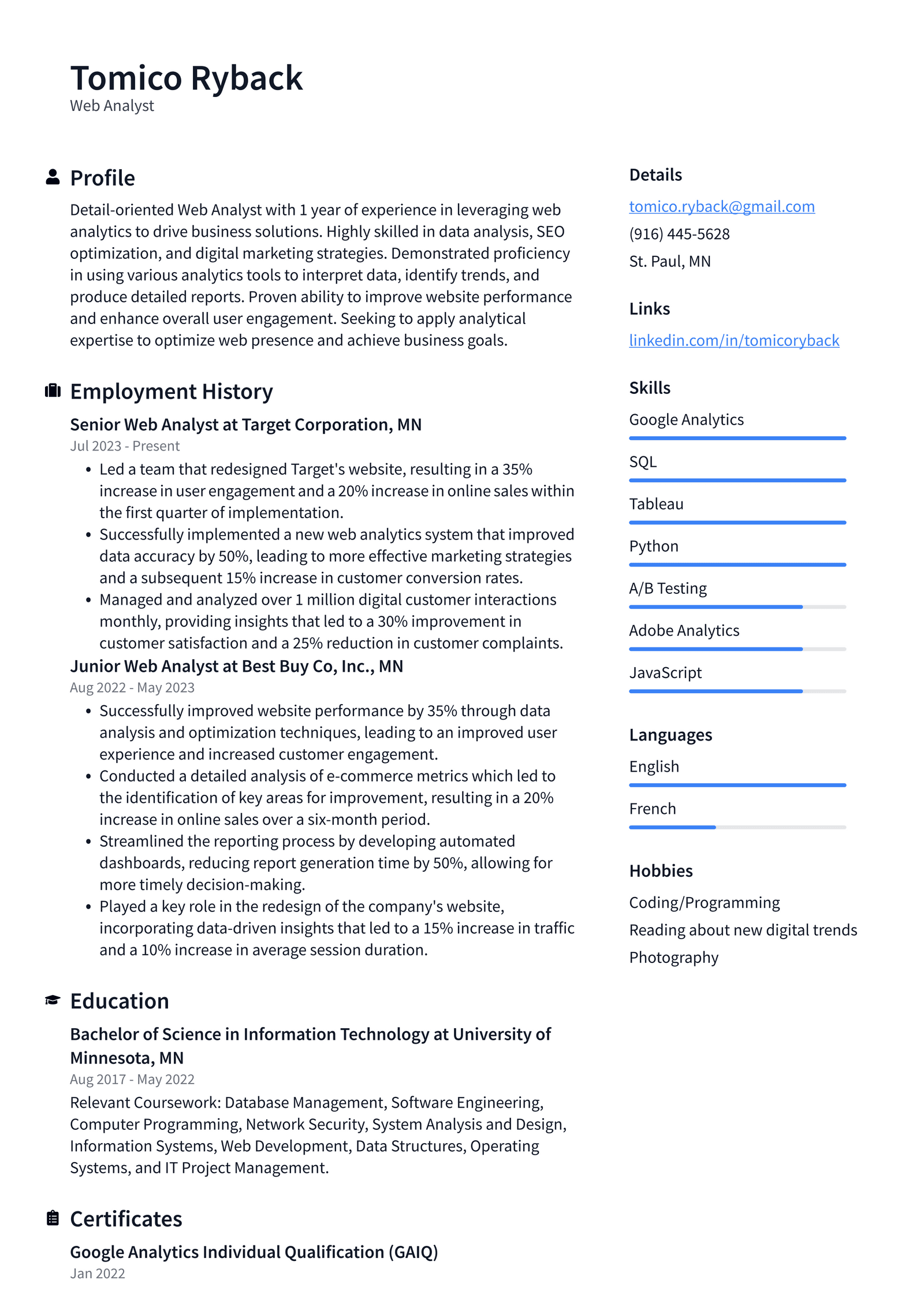 Twitter Web Analyst Resume Examples | ResumeCat