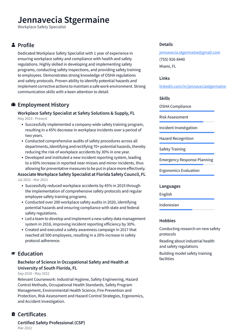 Twitter Workplace Safety Specialist Resume Examples