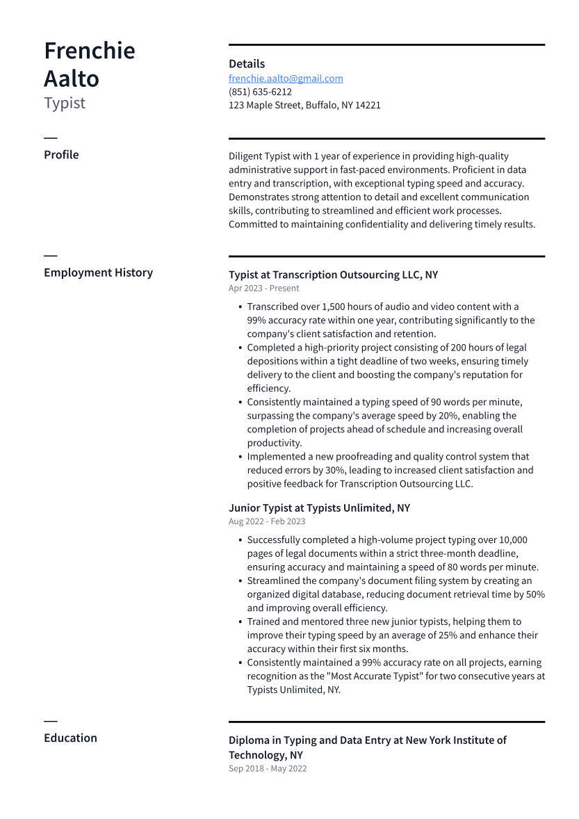 Top 18 Typist Resume Objective Examples ResumeCat
