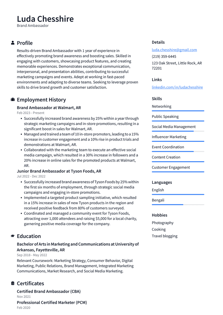 Uber Brand Ambassador Resume Examples | ResumeCat