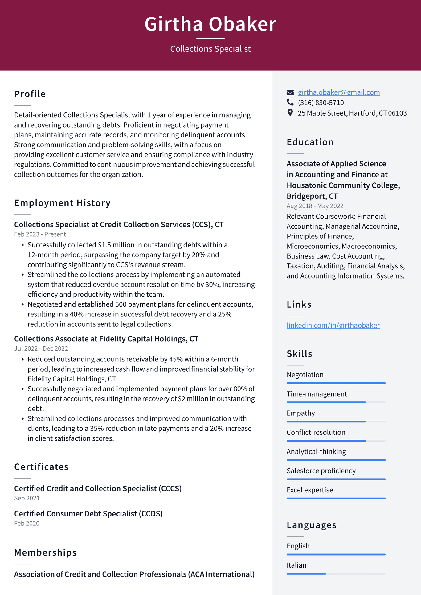 Uber Collections Specialist Resume Examples | ResumeCat