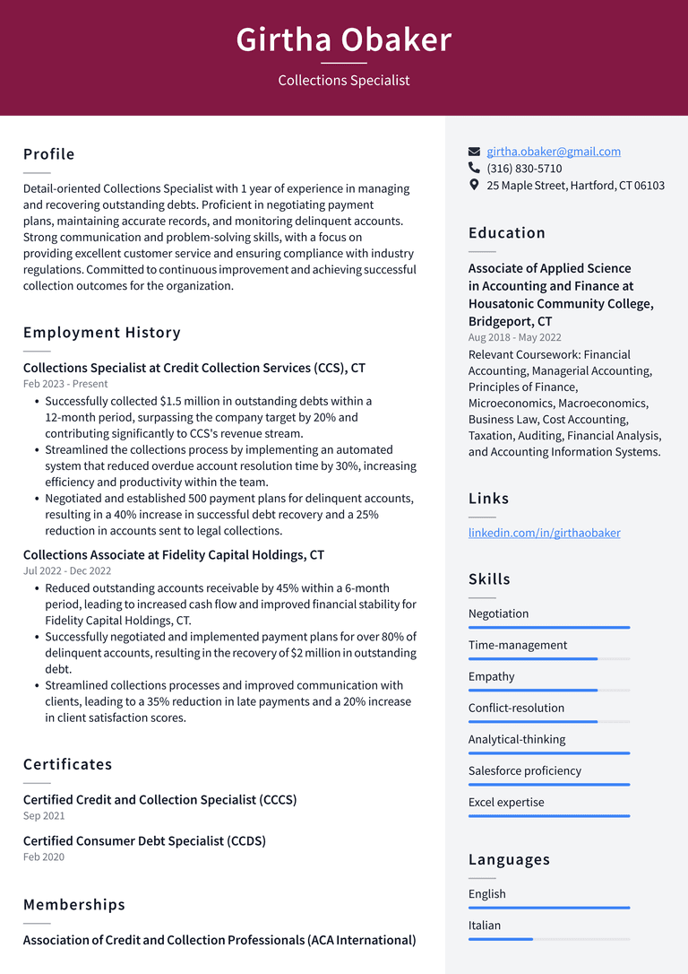 Uber Collections Specialist Resume Examples | ResumeCat