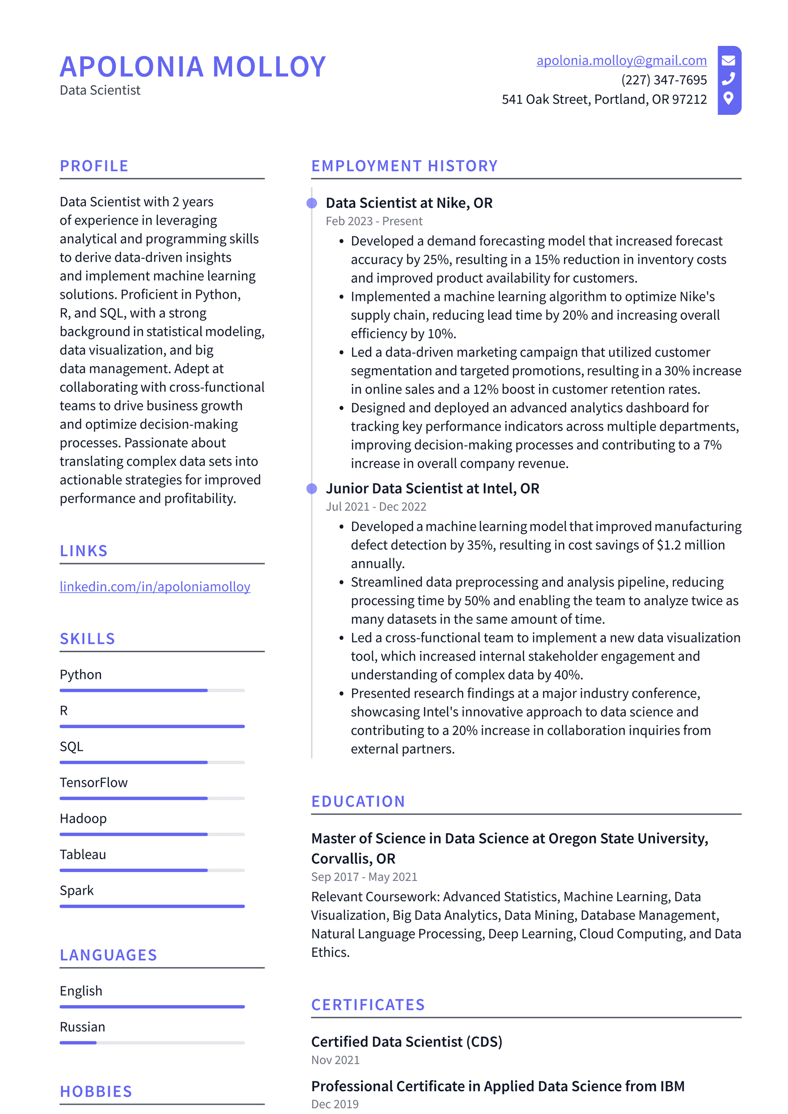 Uber Data Scientist Resume Examples | ResumeCat