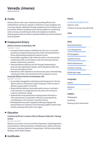 Uber Delivery Partner Resume Examples | ResumeCat