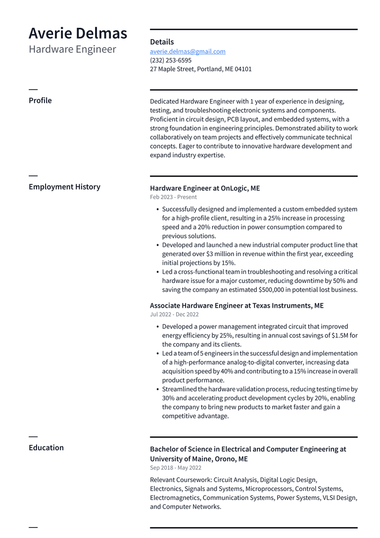 Uber Hardware Engineer Resume Examples | ResumeCat