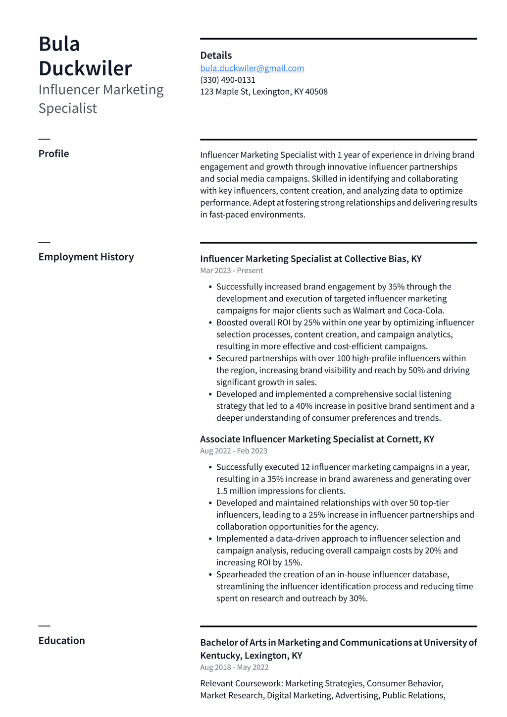 Uber Influencer Marketing Specialist Resume Examples