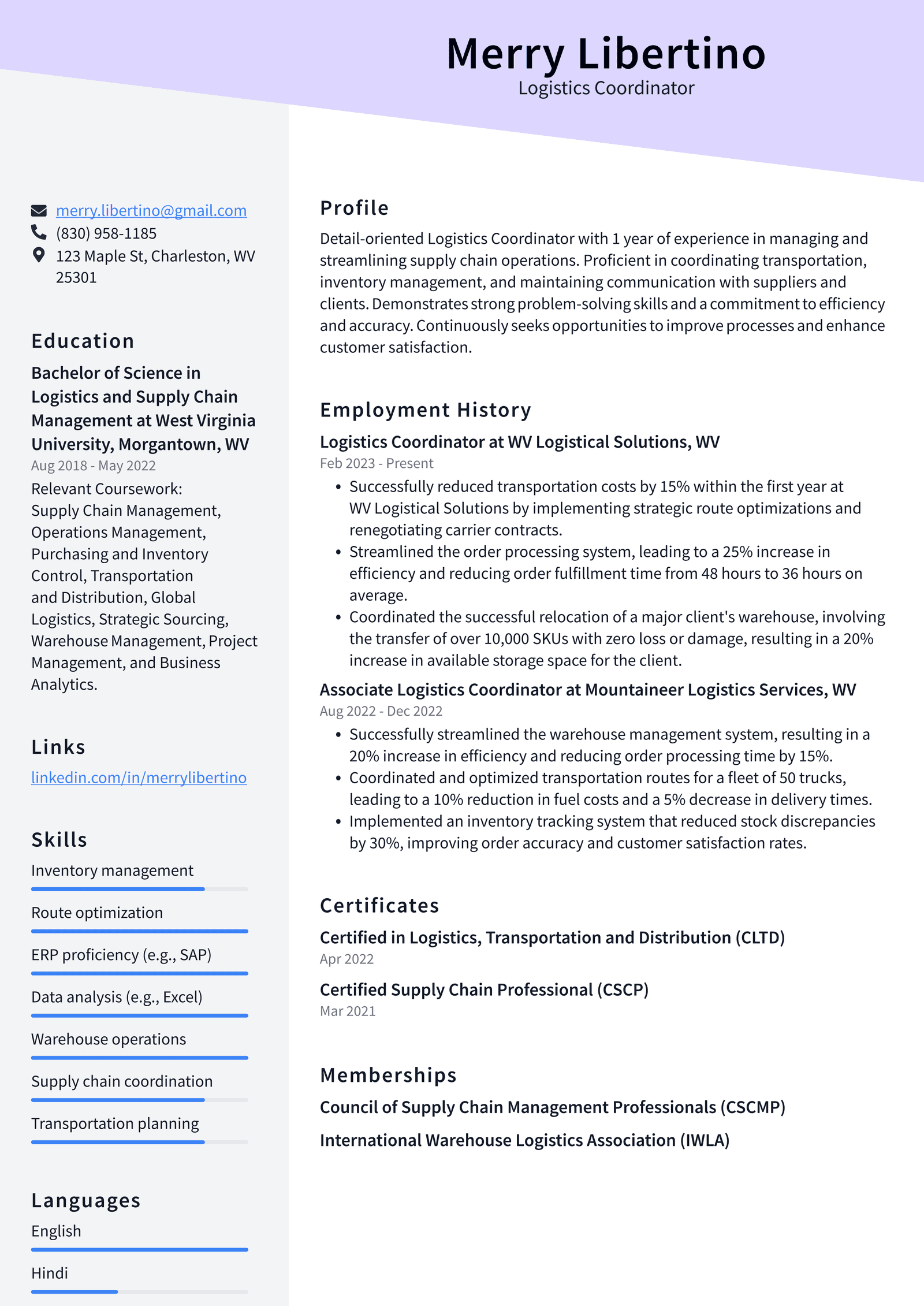 Uber Logistics Coordinator Resume Examples | ResumeCat