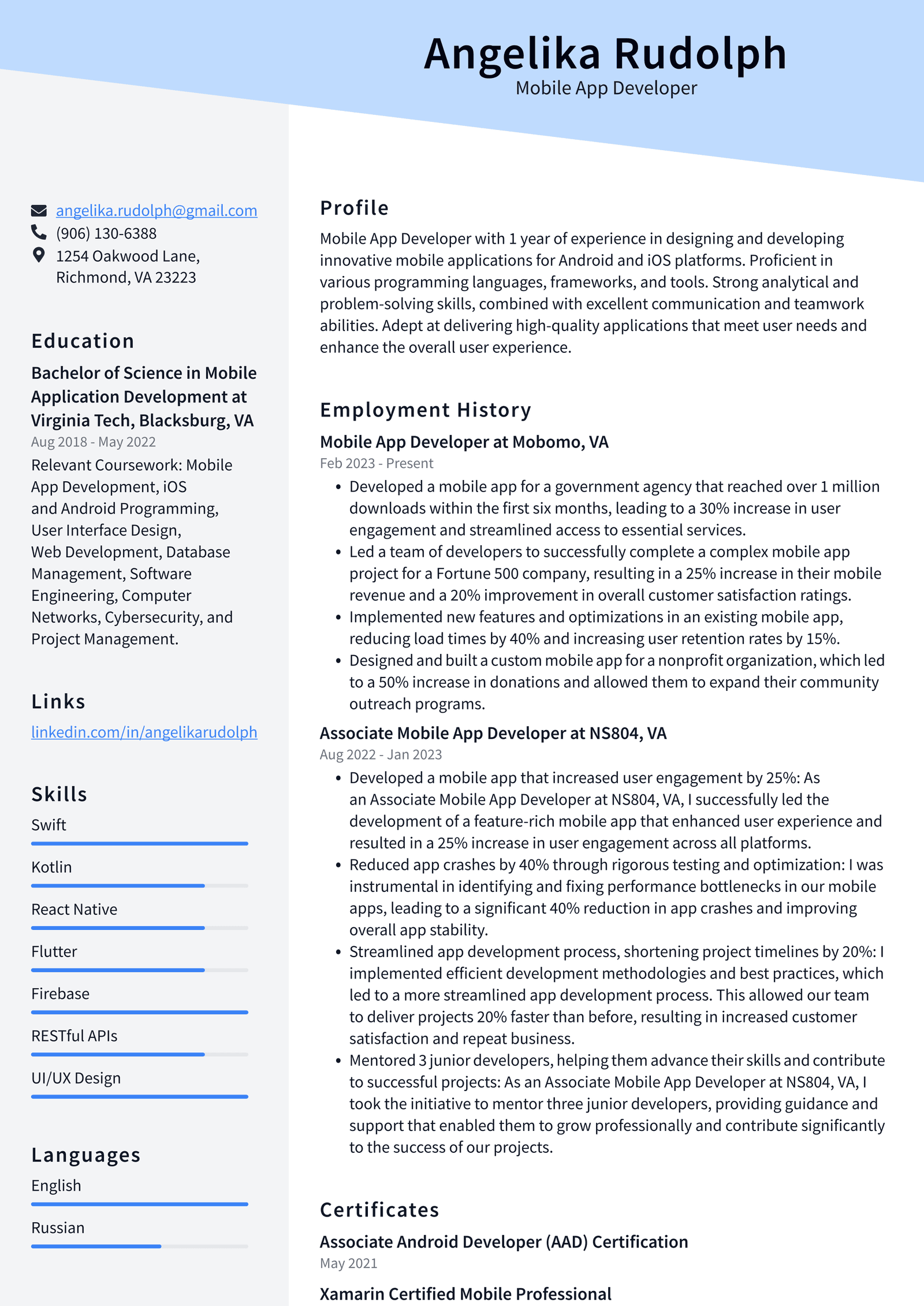 Uber Mobile App Developer Resume Examples | ResumeCat