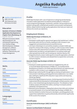 Uber Mobile App Developer Resume Examples | ResumeCat