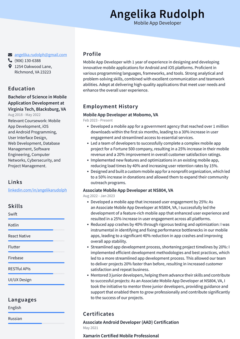 Uber Mobile App Developer Resume Examples | ResumeCat
