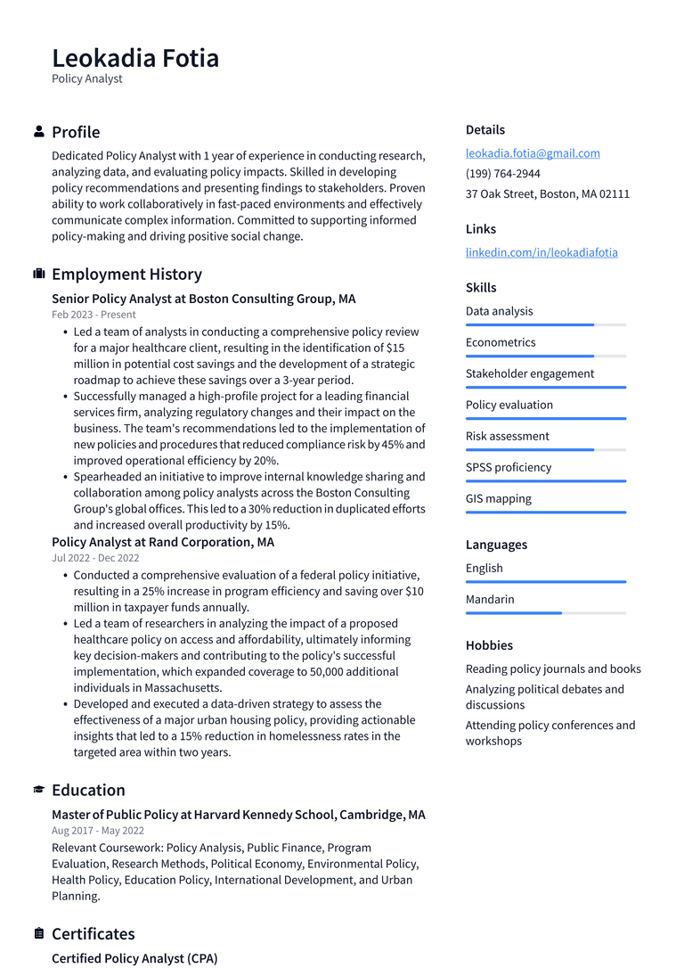 Uber Policy Analyst Resume Examples | ResumeCat