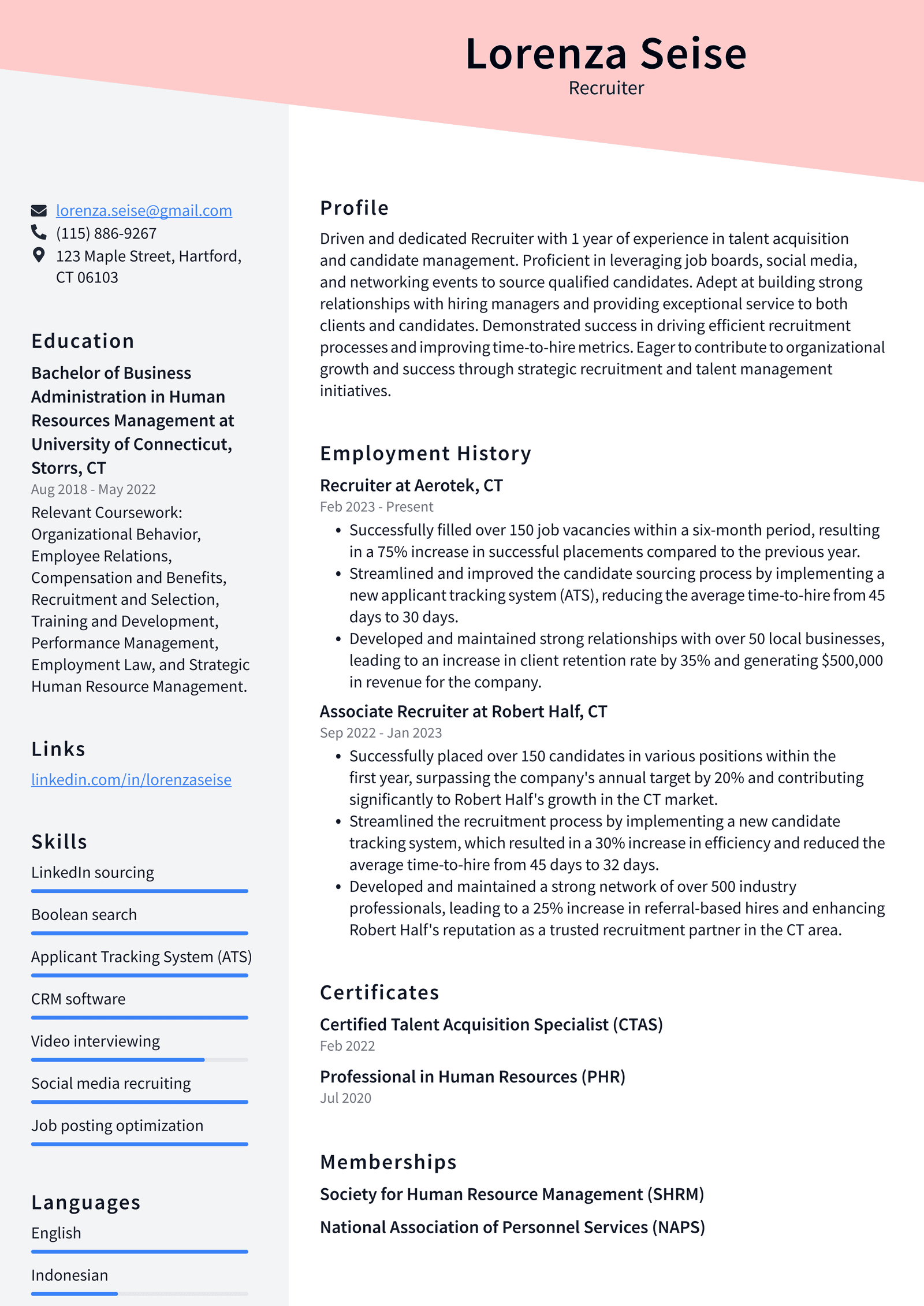 Uber Recruiter Resume Examples | ResumeCat