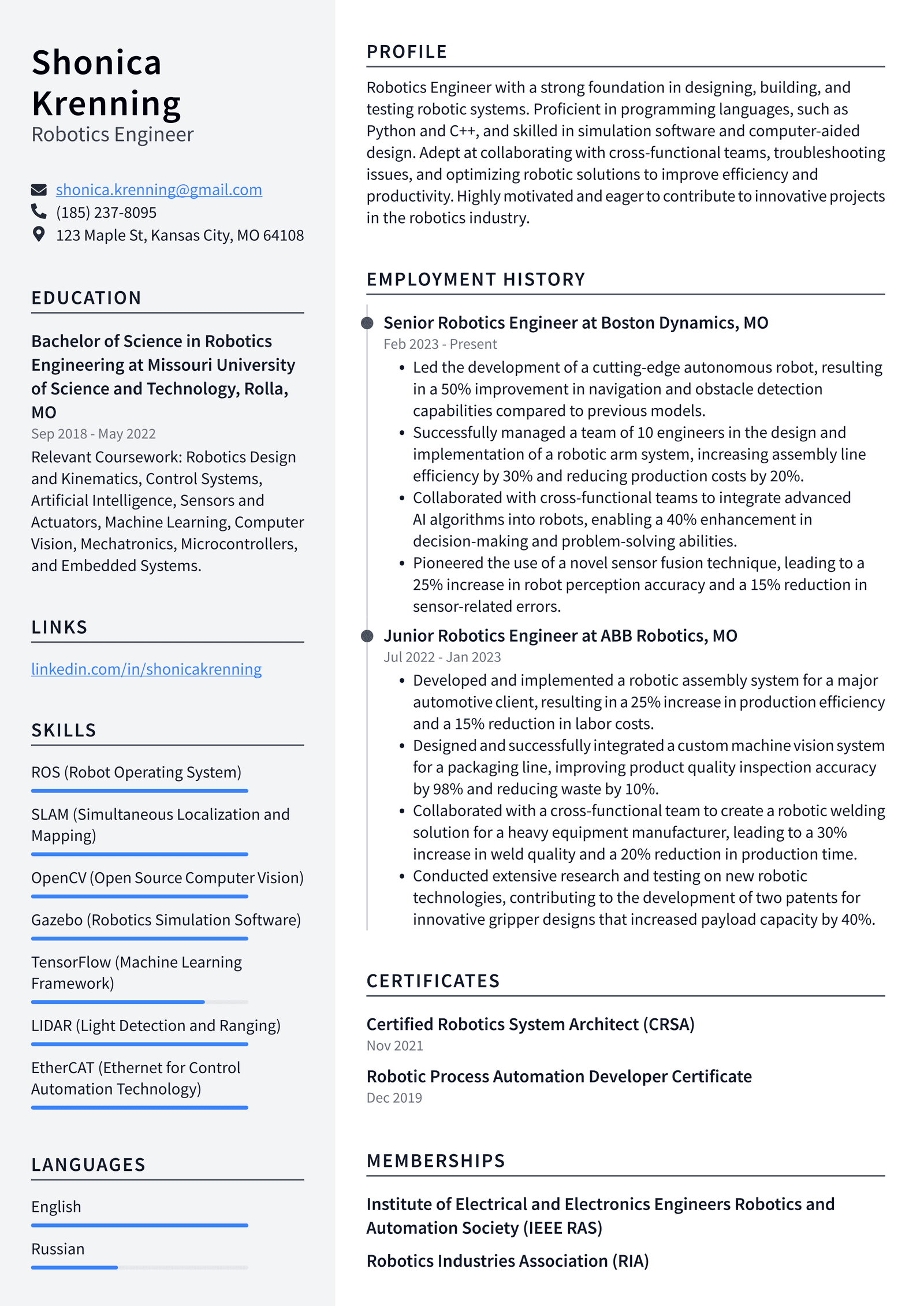 Uber Robotics Engineer Resume Examples | ResumeCat