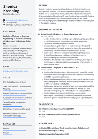 Uber Robotics Engineer Resume Examples | ResumeCat