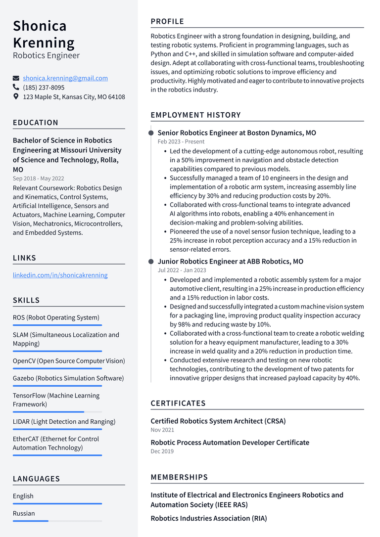 Uber Robotics Engineer Resume Examples | ResumeCat