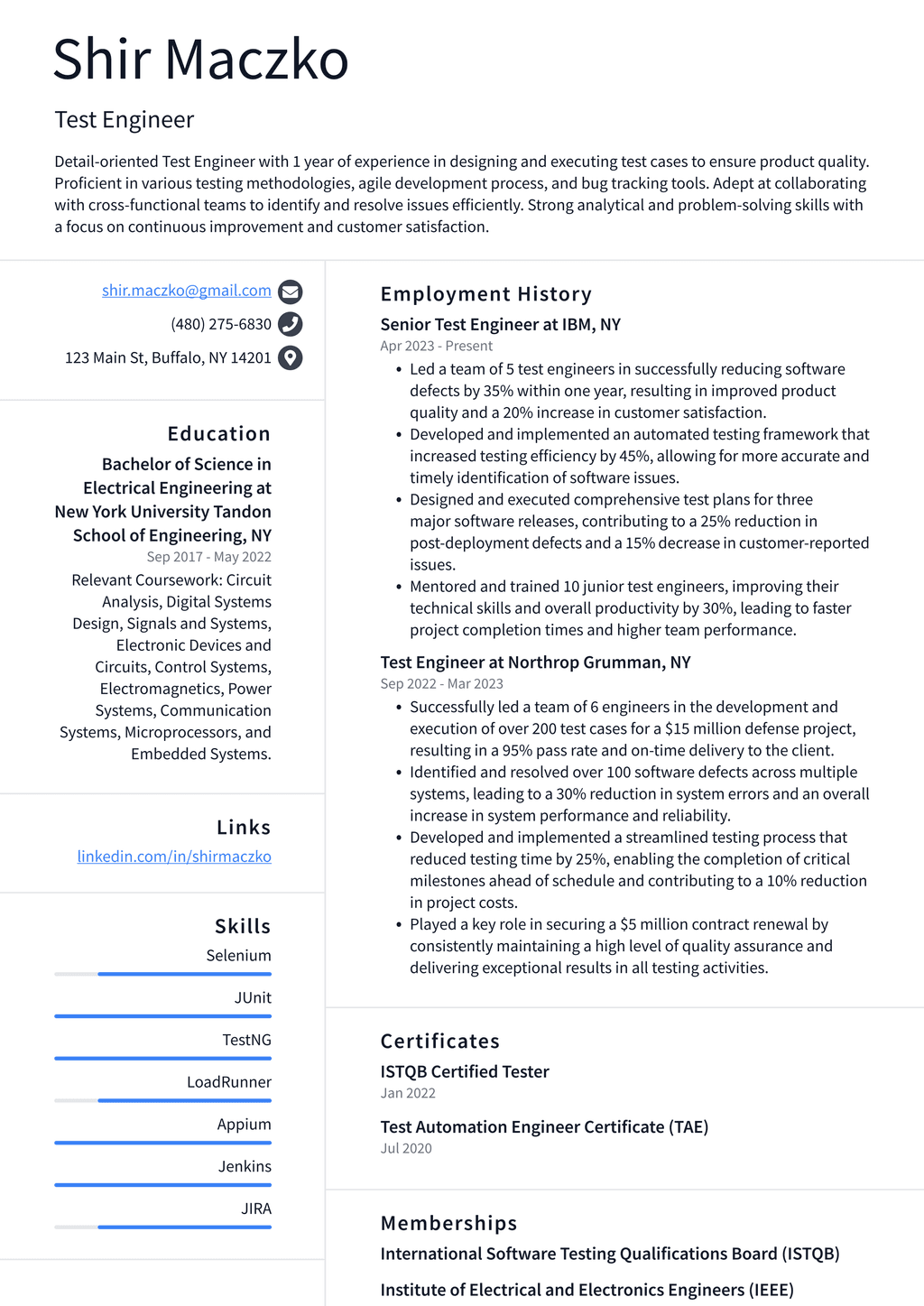 Uber Test Engineer Resume Examples | ResumeCat