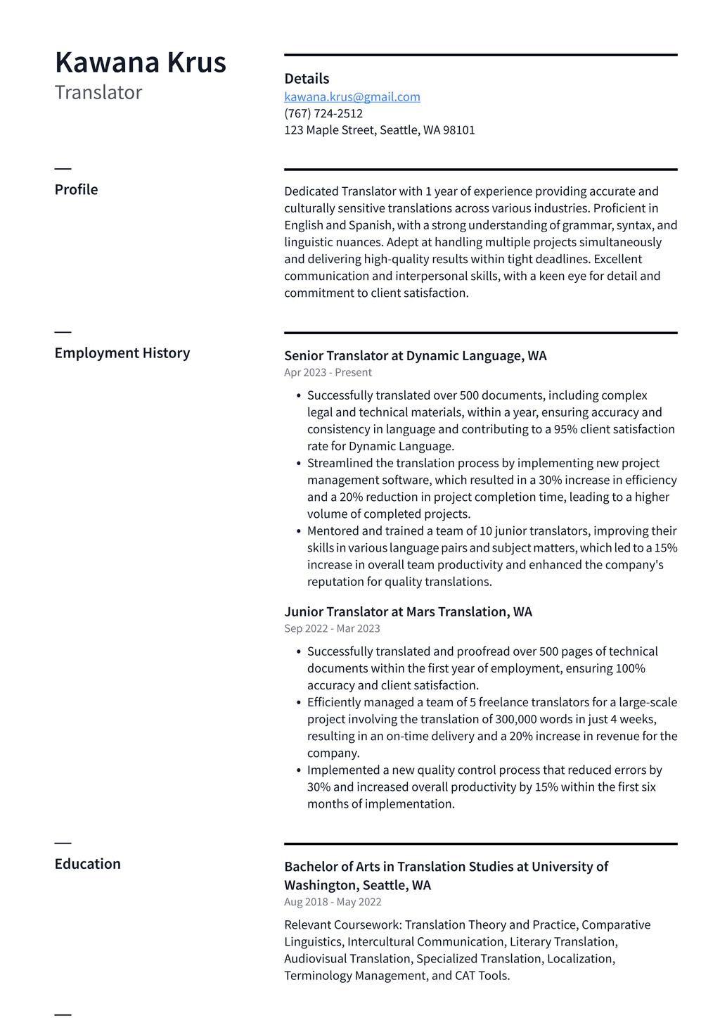 Uber Translator Resume Examples | ResumeCat