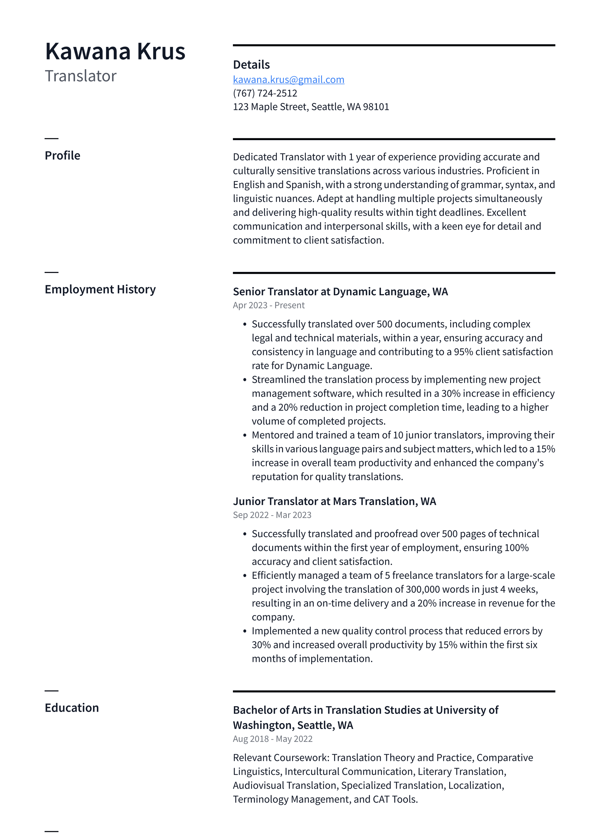 Uber Translator Resume Examples | ResumeCat