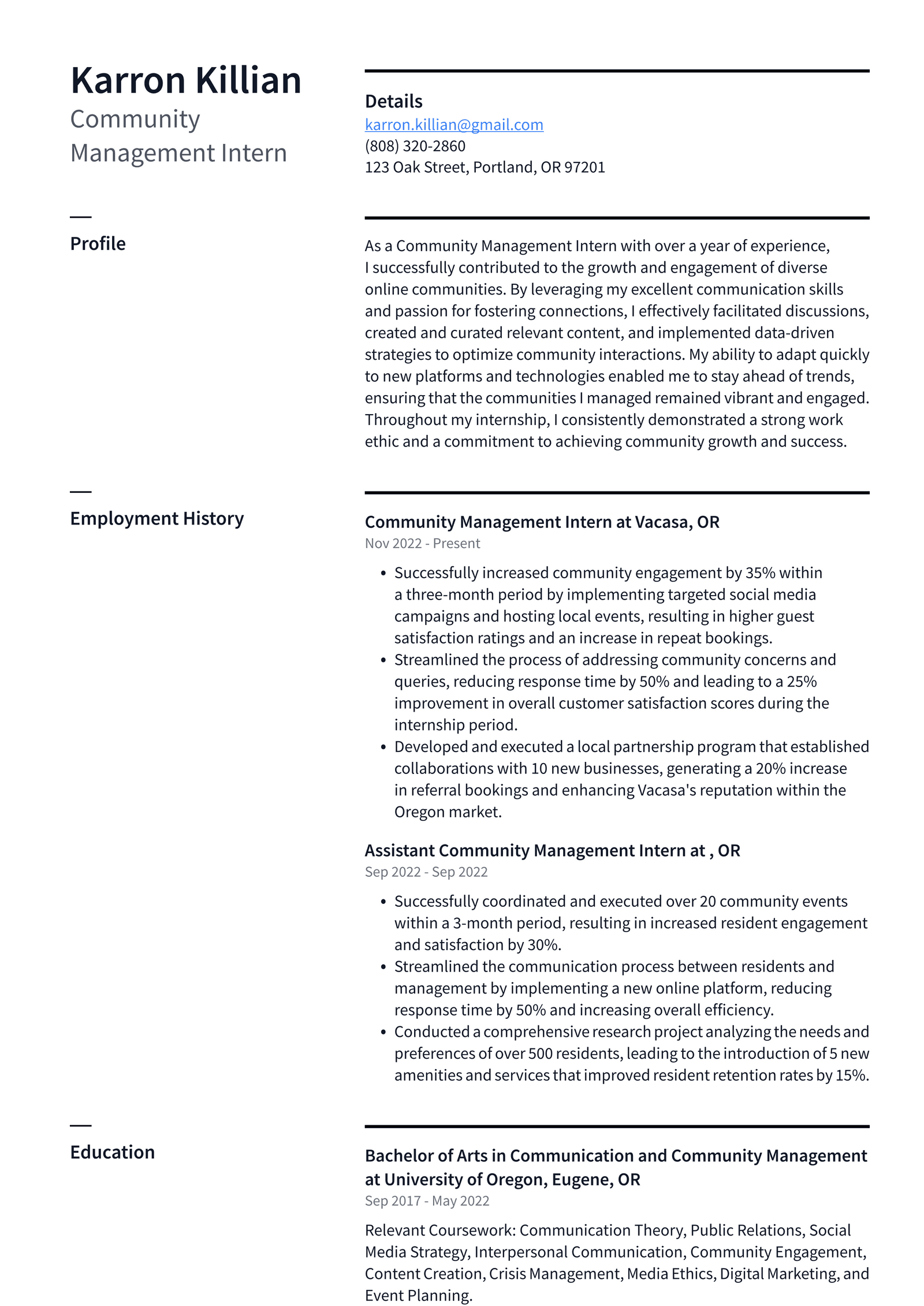 Walgreens Community Management Intern Resume Examples