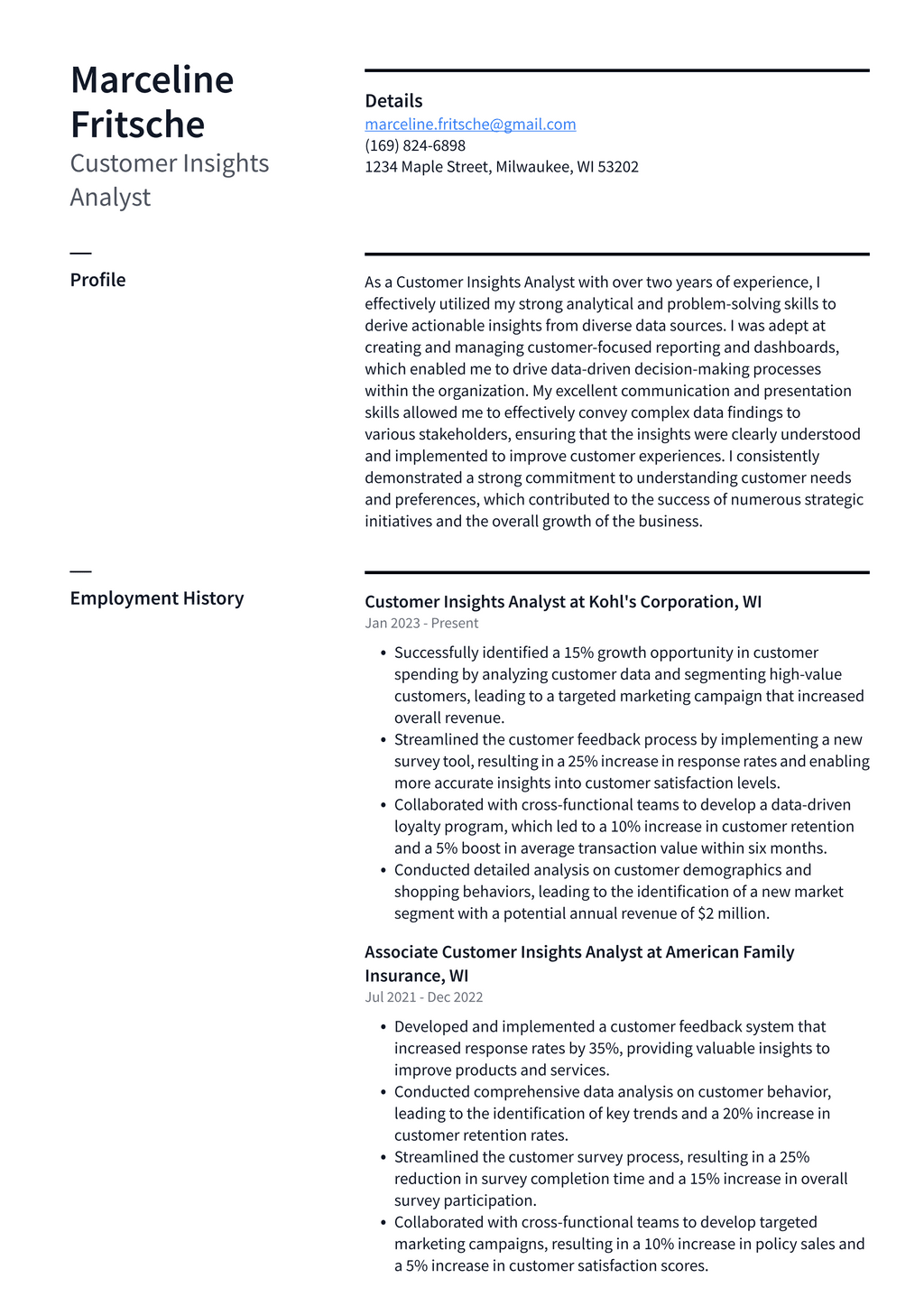 Walgreens Customer Insights Analyst Resume Examples