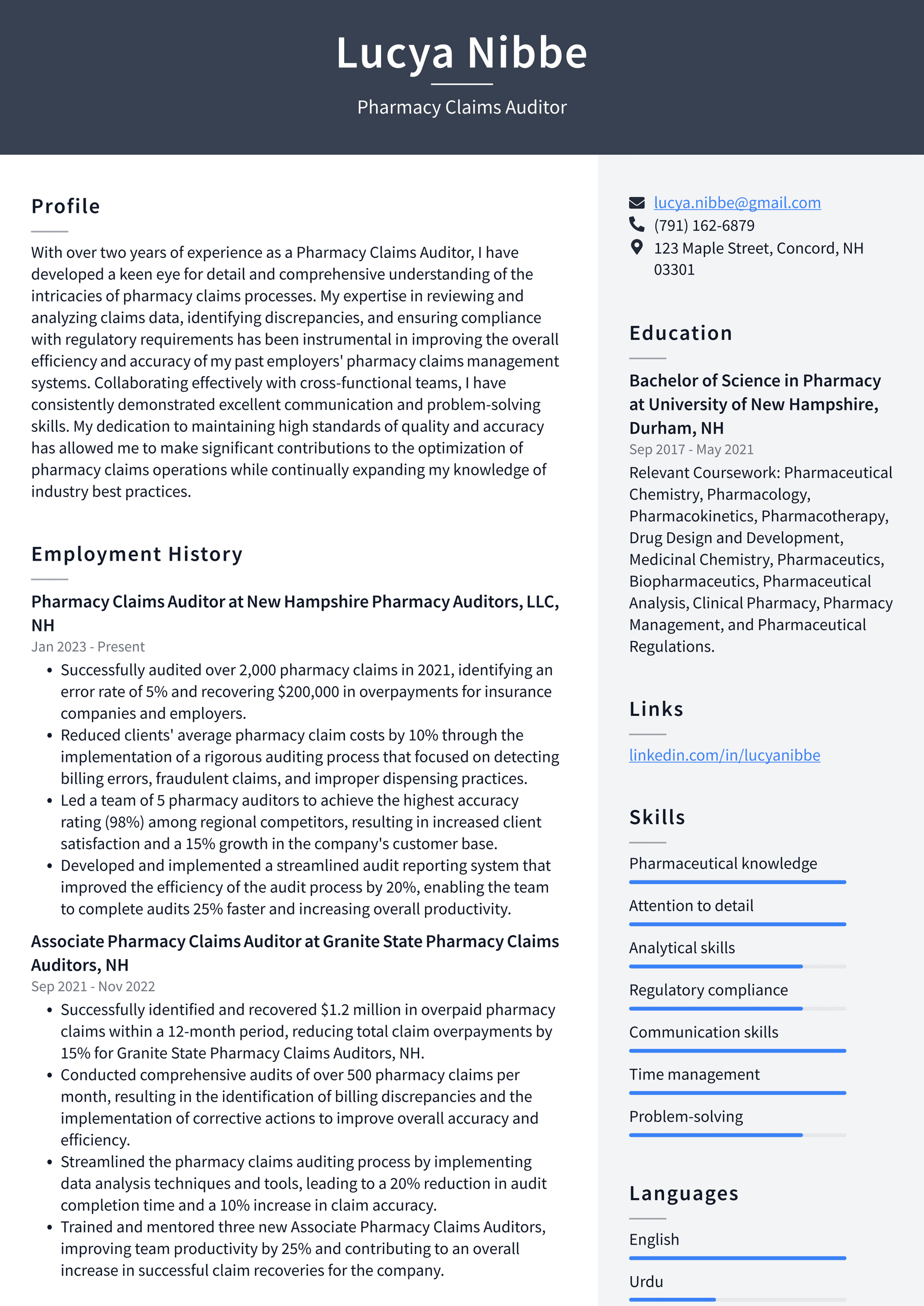 Walgreens Pharmacy Claims Auditor Resume Examples