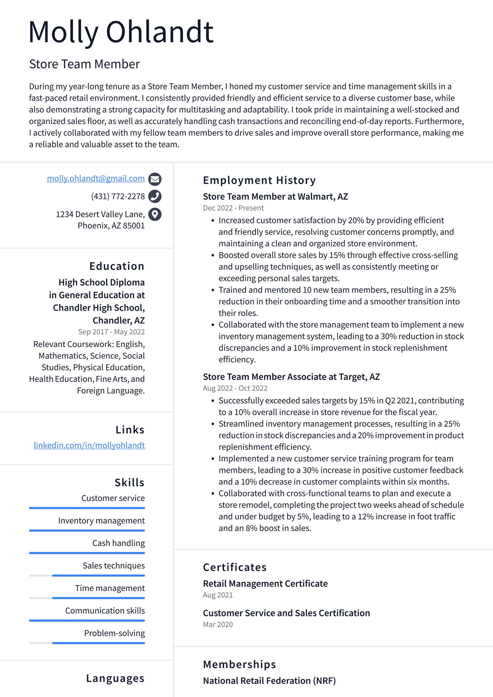 Walgreens Store Team Member Resume Examples | ResumeCat